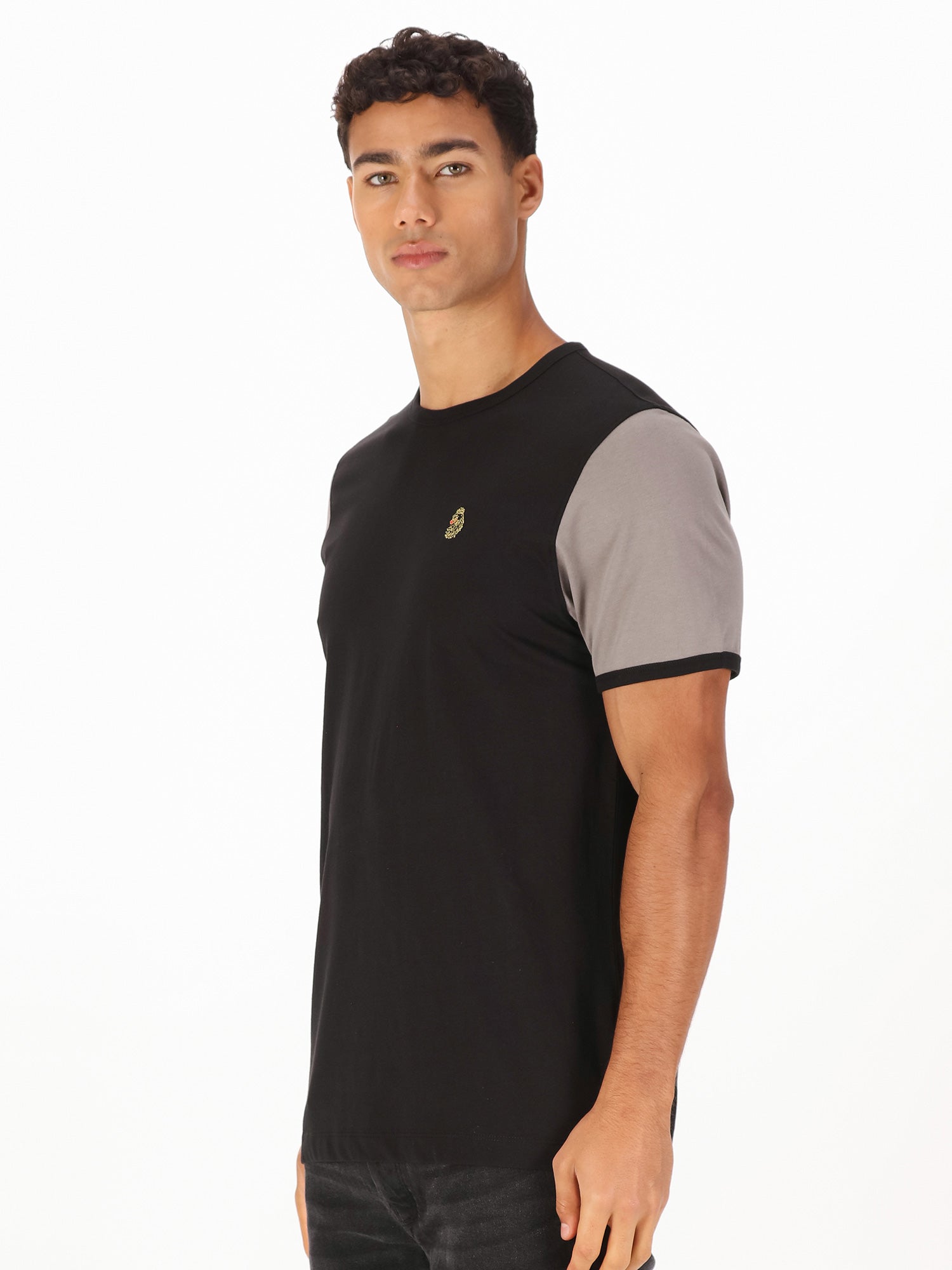 LUKE 1977 Ringer Black Tee with Rib Neck Cuffs & Contrast Sleeves ...