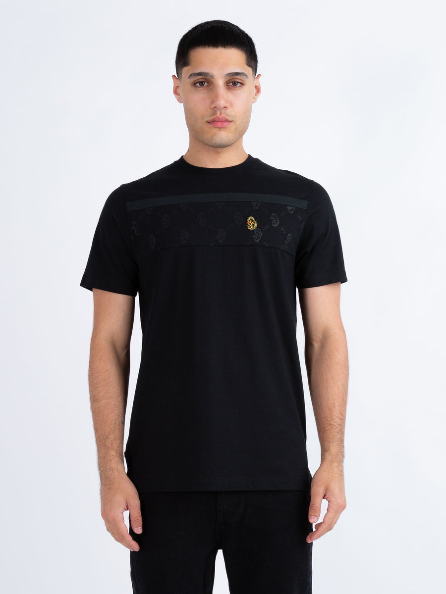 LIONS DEN Men's Chest Panelling 100% Cotton T-Shirt in Black LUKE 1977 ...