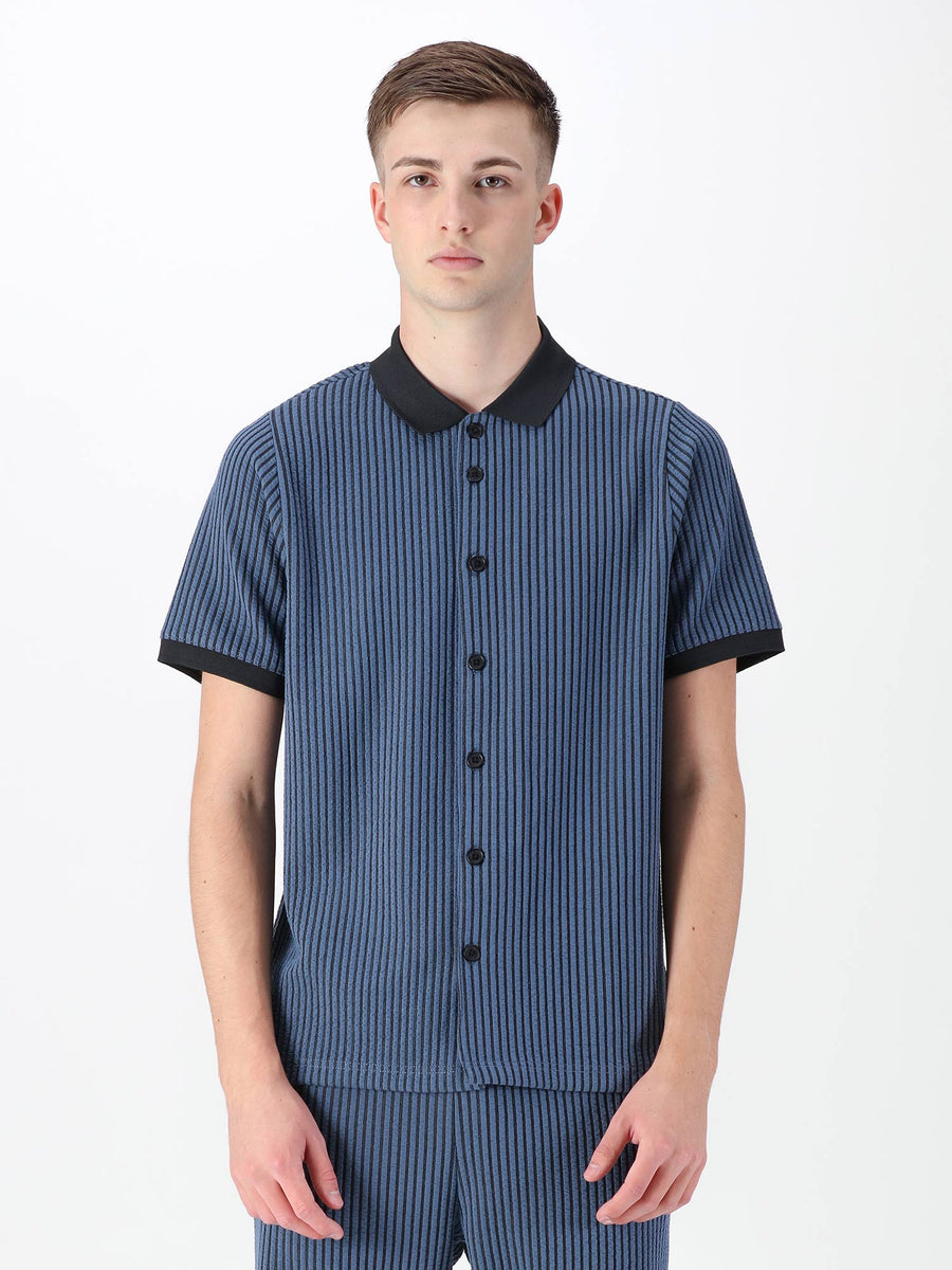 MATAGALPA Button Up Textured Jacquard Polo - Blue Grey with LUKE 1977 ...