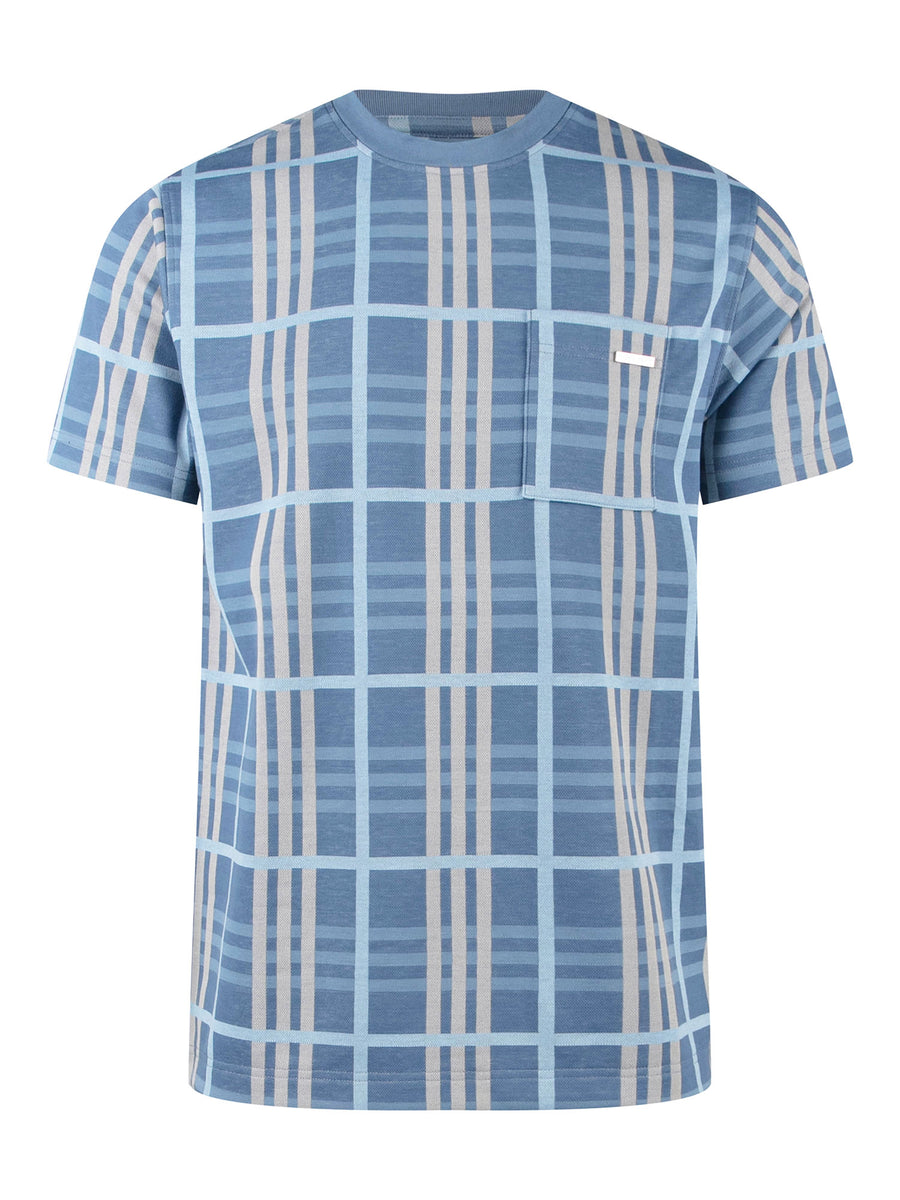 LUKE 1977 MORTAR Blue Check Crew Neck Tee with Chest Pocket – Luke1977