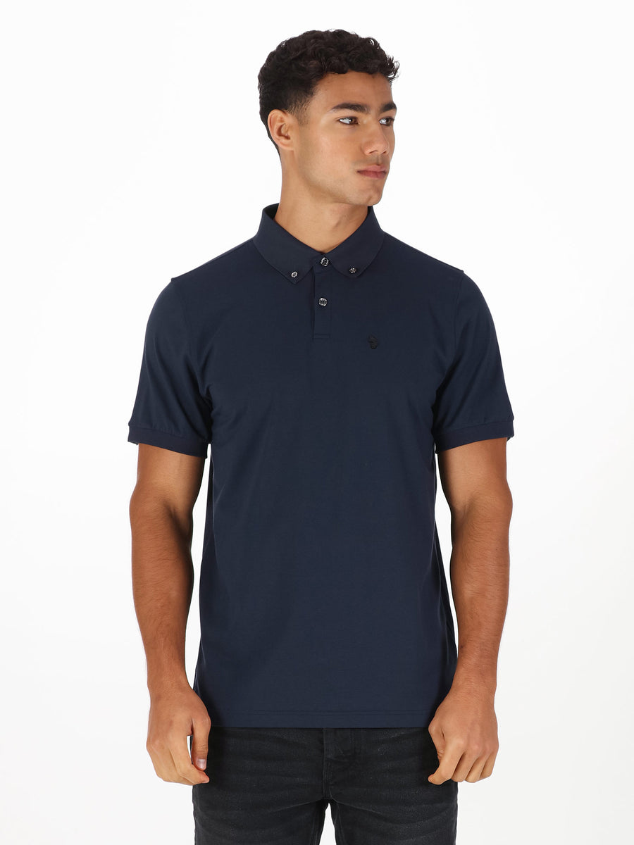MACAU Men's Premium Modal Polo Shirt in Navy with Buttoned Collar ...