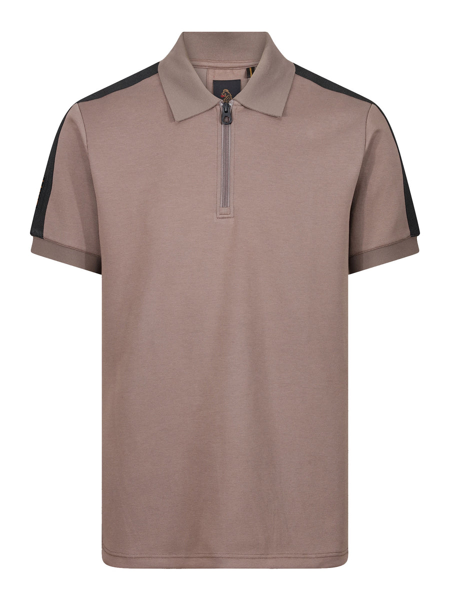 CALTECH Men's Cotton Zip Polo Shirt in Brown with Trim Tape on Sleeves ...