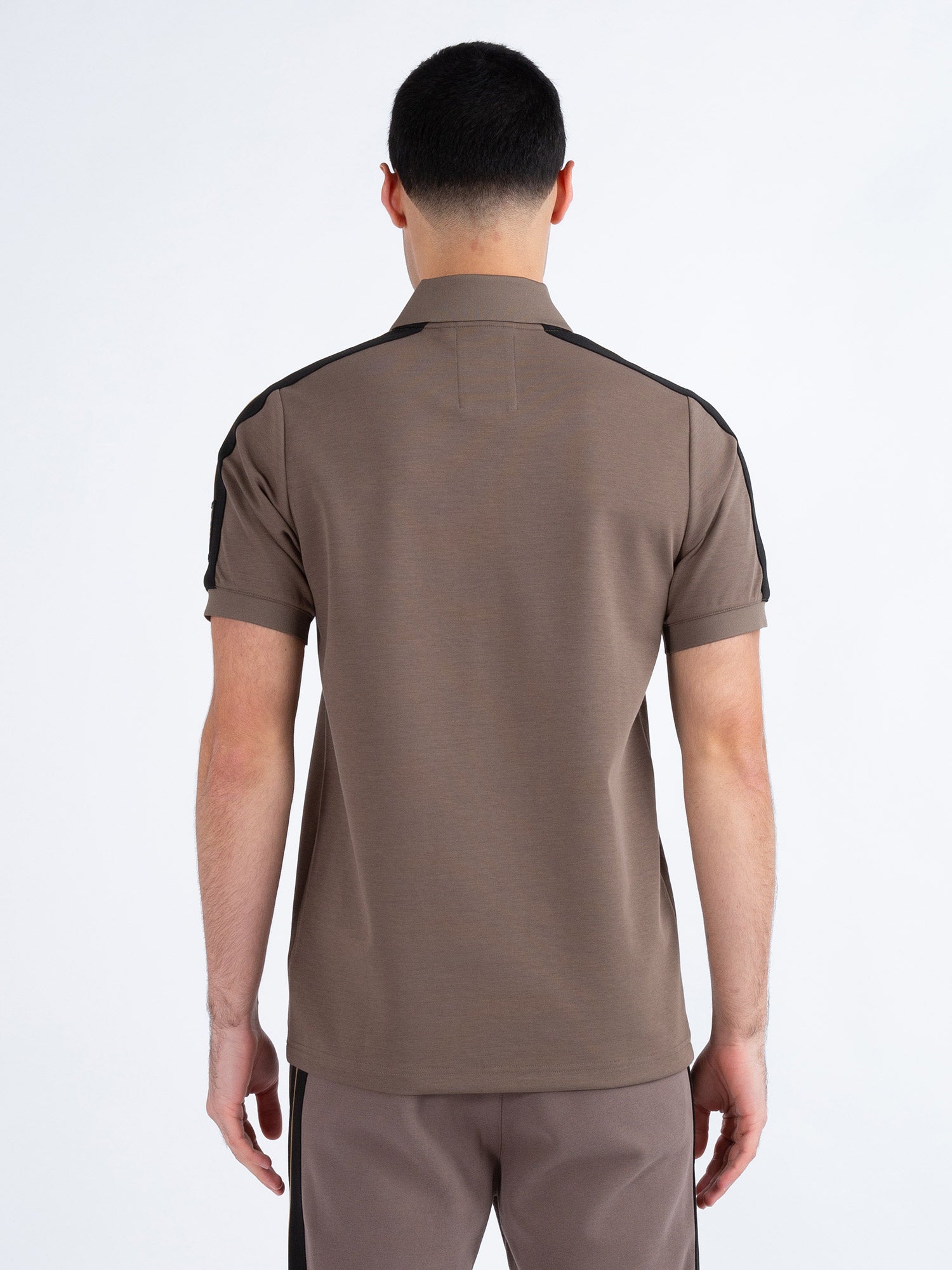 CALTECH Men's Cotton Zip Polo Shirt in Brown with Trim Tape on Sleeves ...