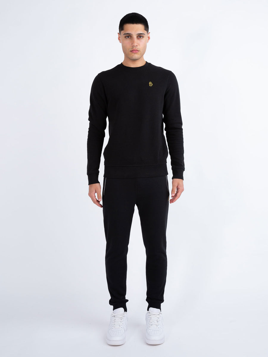 Men's LUKE LONDON 1000 Black Tracksuit - Warm Cotton Fleece with Ribbed ...