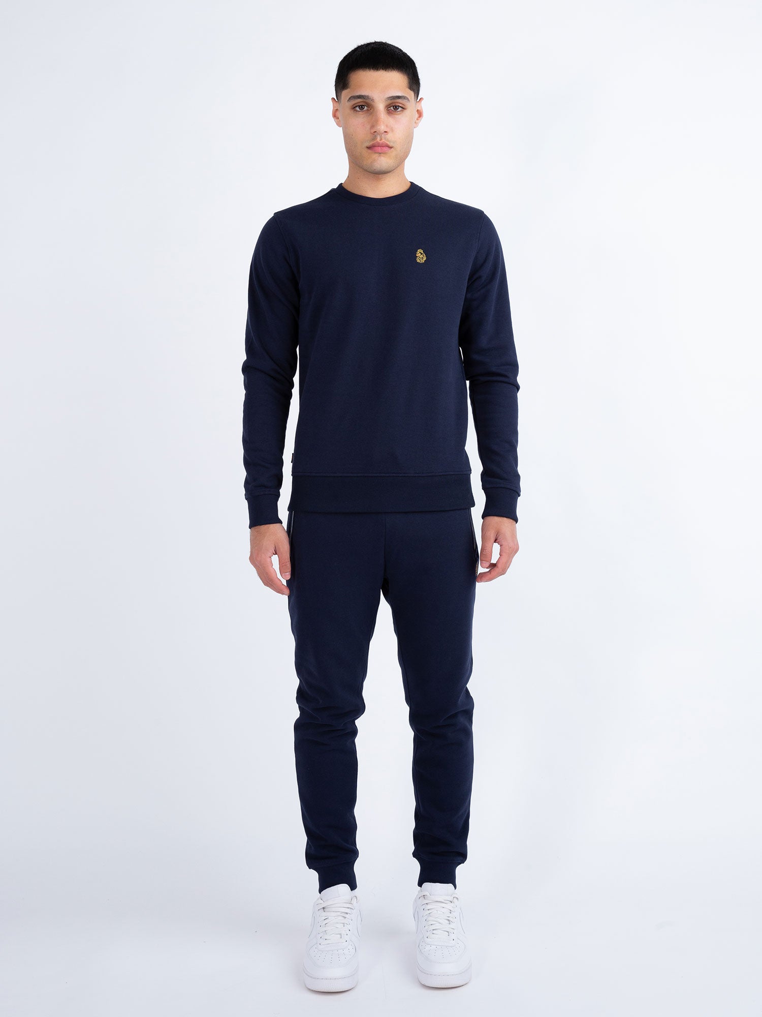 Men's LUKE LONDON 1000 Navy Tracksuit - Warm Cotton Fleece with Ribbed ...