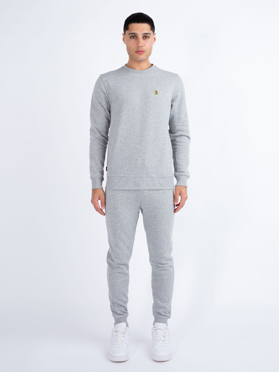 Men's LUKE LONDON 1000 Grey Tracksuit - Warm Cotton Fleece with Ribbed ...