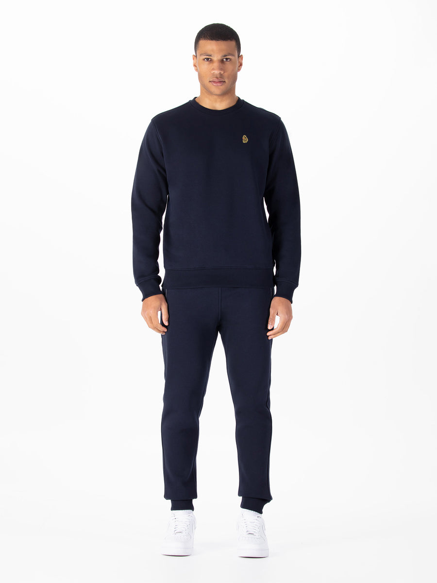 Men's LUKE LONDON 1000 Navy Tracksuit - Warm Cotton Fleece with Ribbed ...