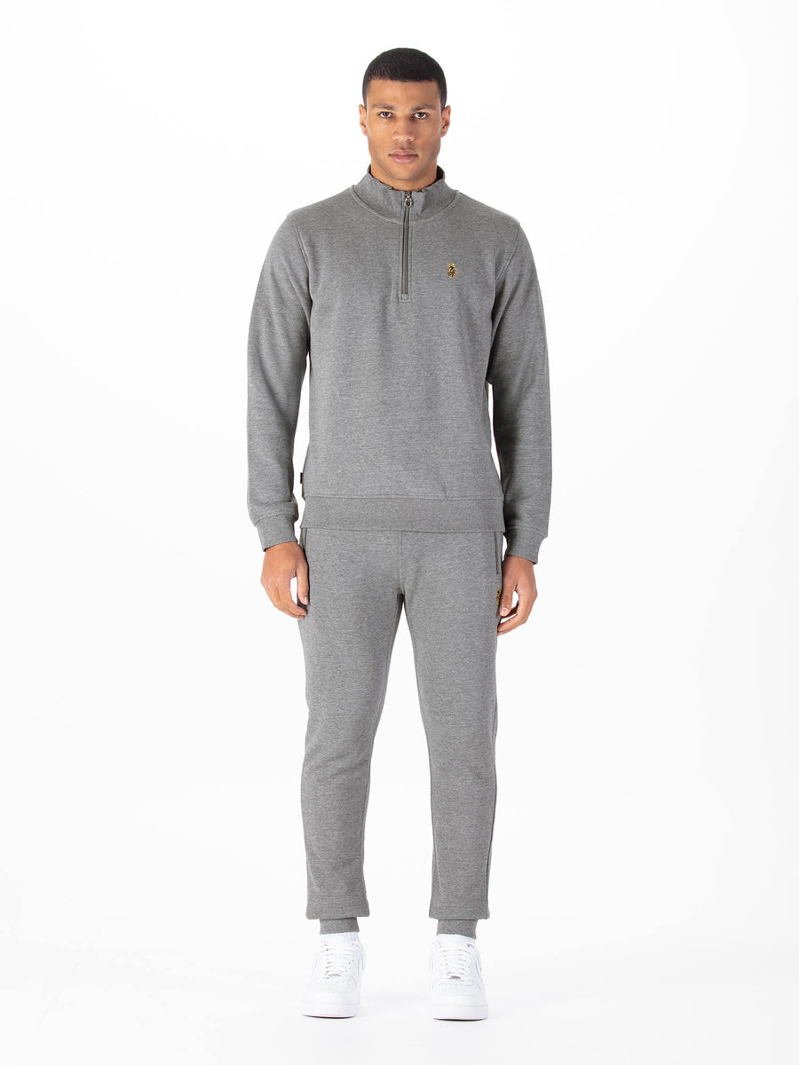 LUKE SYDNEY 1000 Tracksuit - Grey Cotton Fleece Sweat Set with Funnel ...