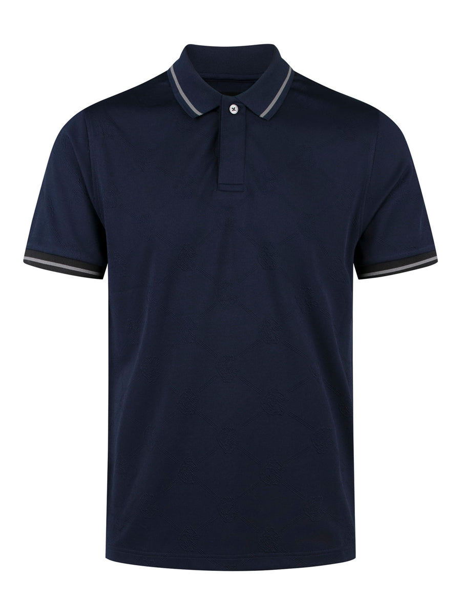 LUKE 1977 SAXON Navy Polo with Lion Head Jacquard & Contrast Trim ...