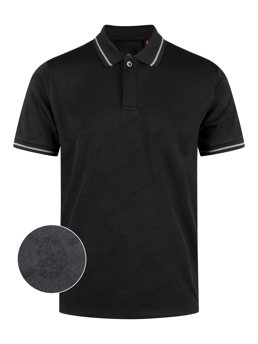 LUKE 1977 SAXON Black Polo with Lion Head Jacquard & Contrast Trim ...
