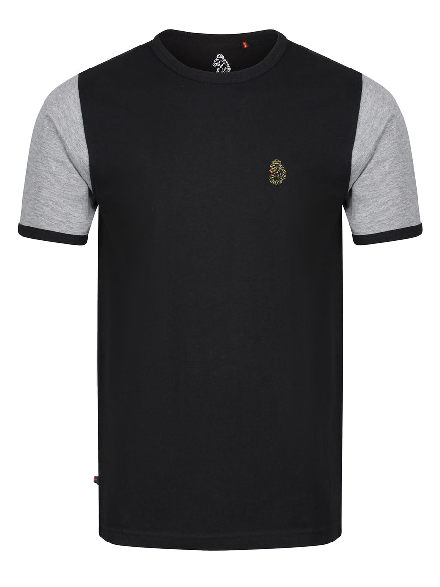 RINGER Men's Rib Crew Neck Contrast Sleeves T-Shirt In Black & Grey ...